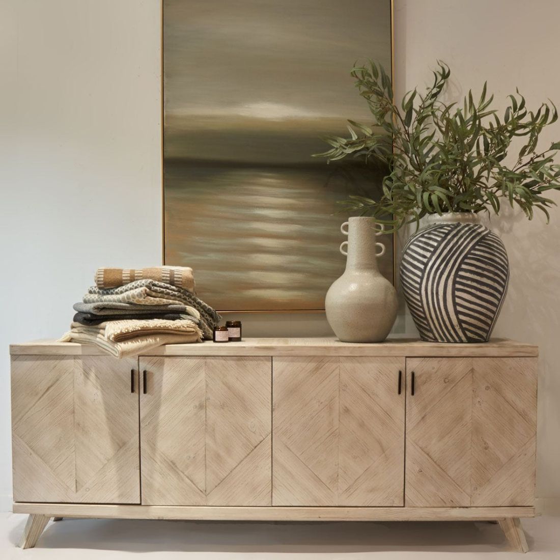 Fir Wood 4 Door Parquet Sideboard | Time & Tide