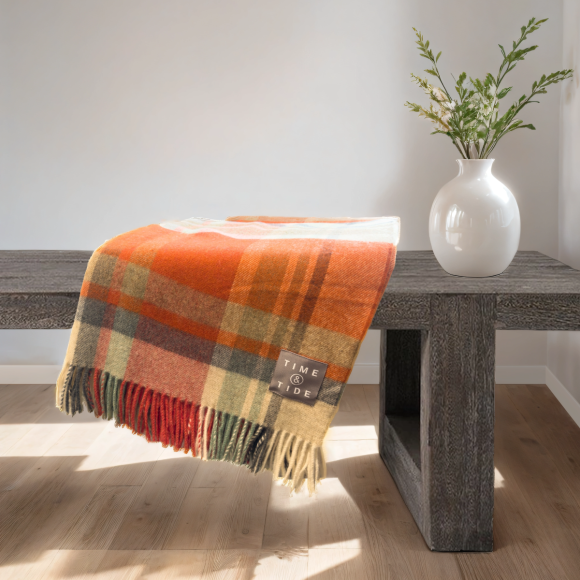 Lambswool Saffron Orange Herringbone Throw | Time & Tide