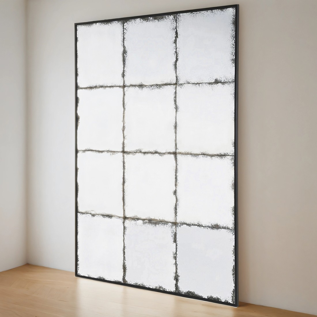 Distressed Black Frame Grid Mirror | Time & Tide