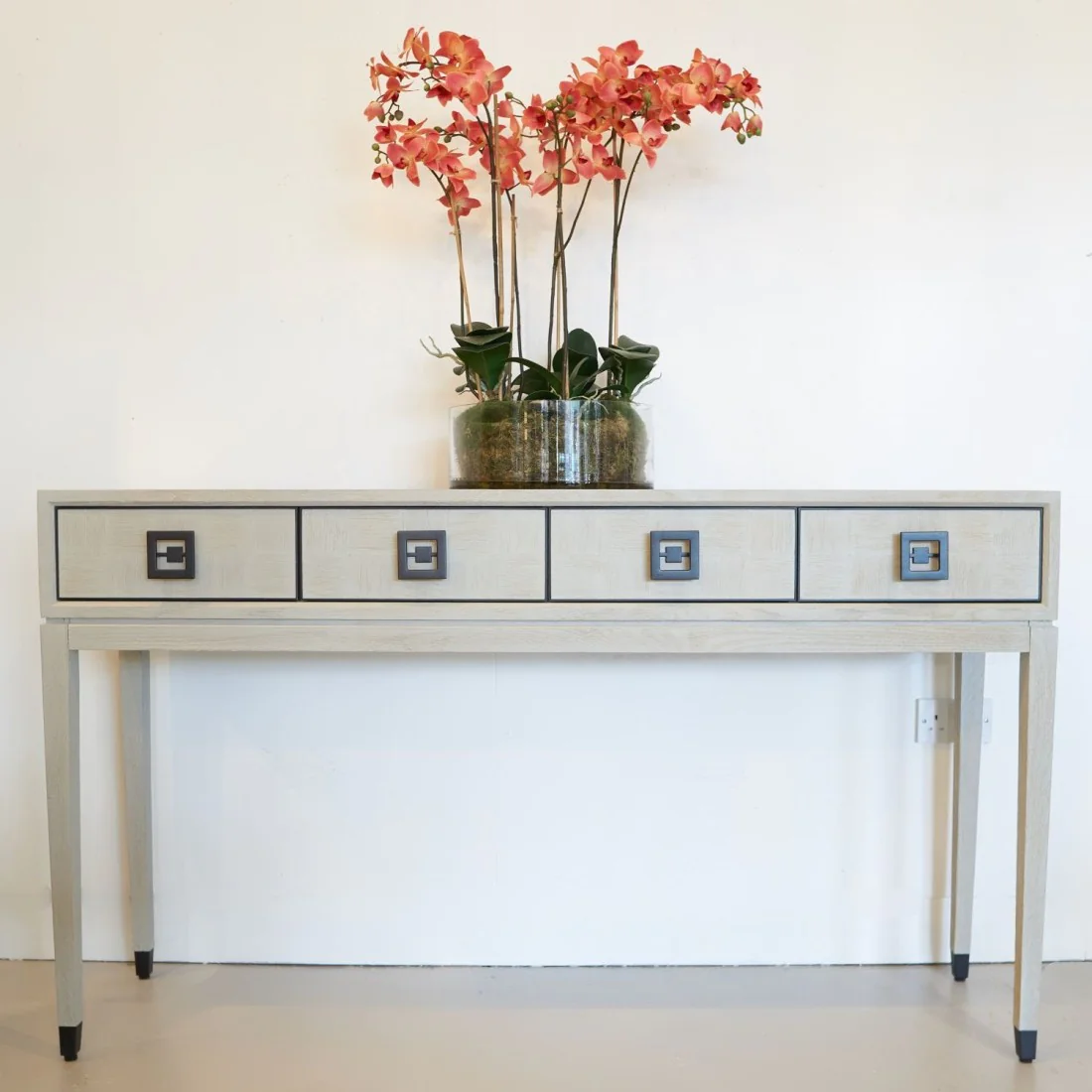 Oak Inlay Parquet Console White