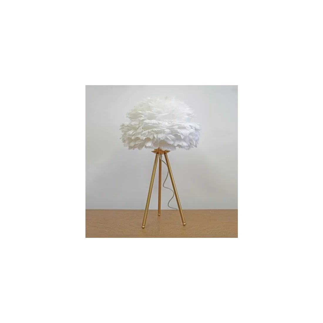 Gold White Feather Tripod Table Lamp