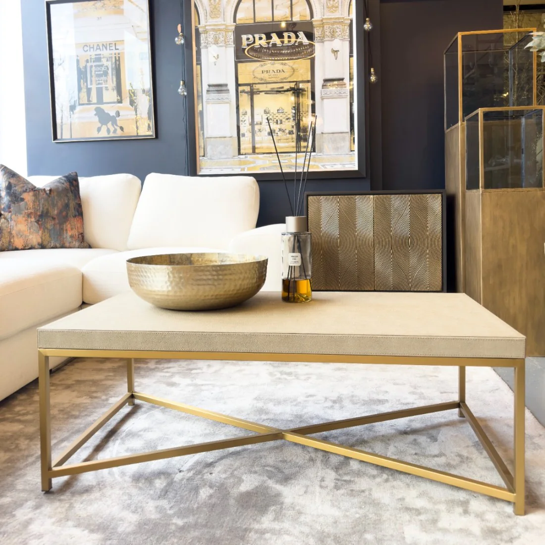 Beige Gold Shagreen Effect Coffee Table