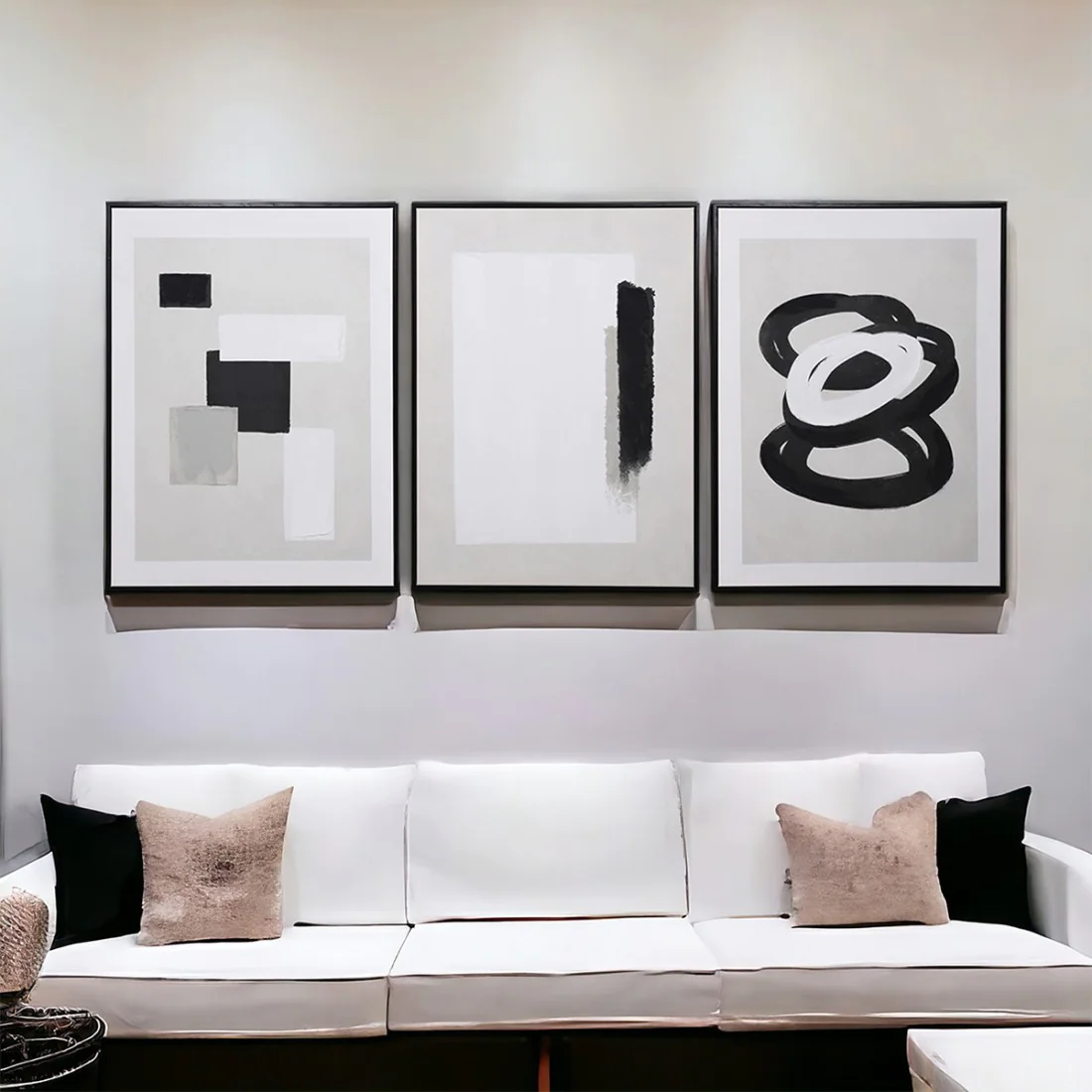 Monochrome Beige Abstract Wall Art Set Of 3 Time Tide