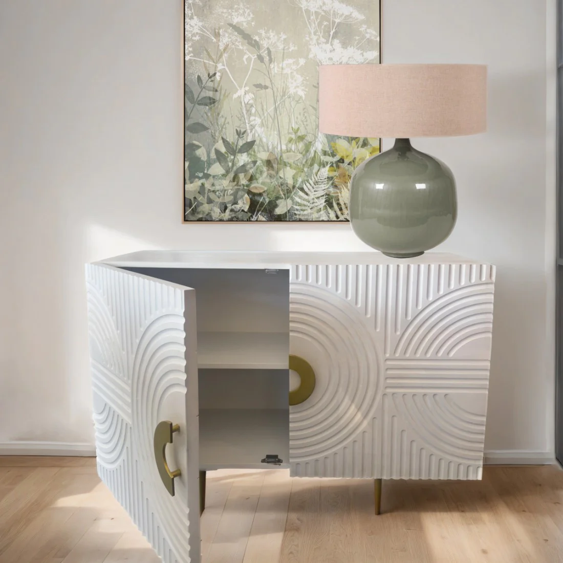 White Gold Circular Pattern Sideboard